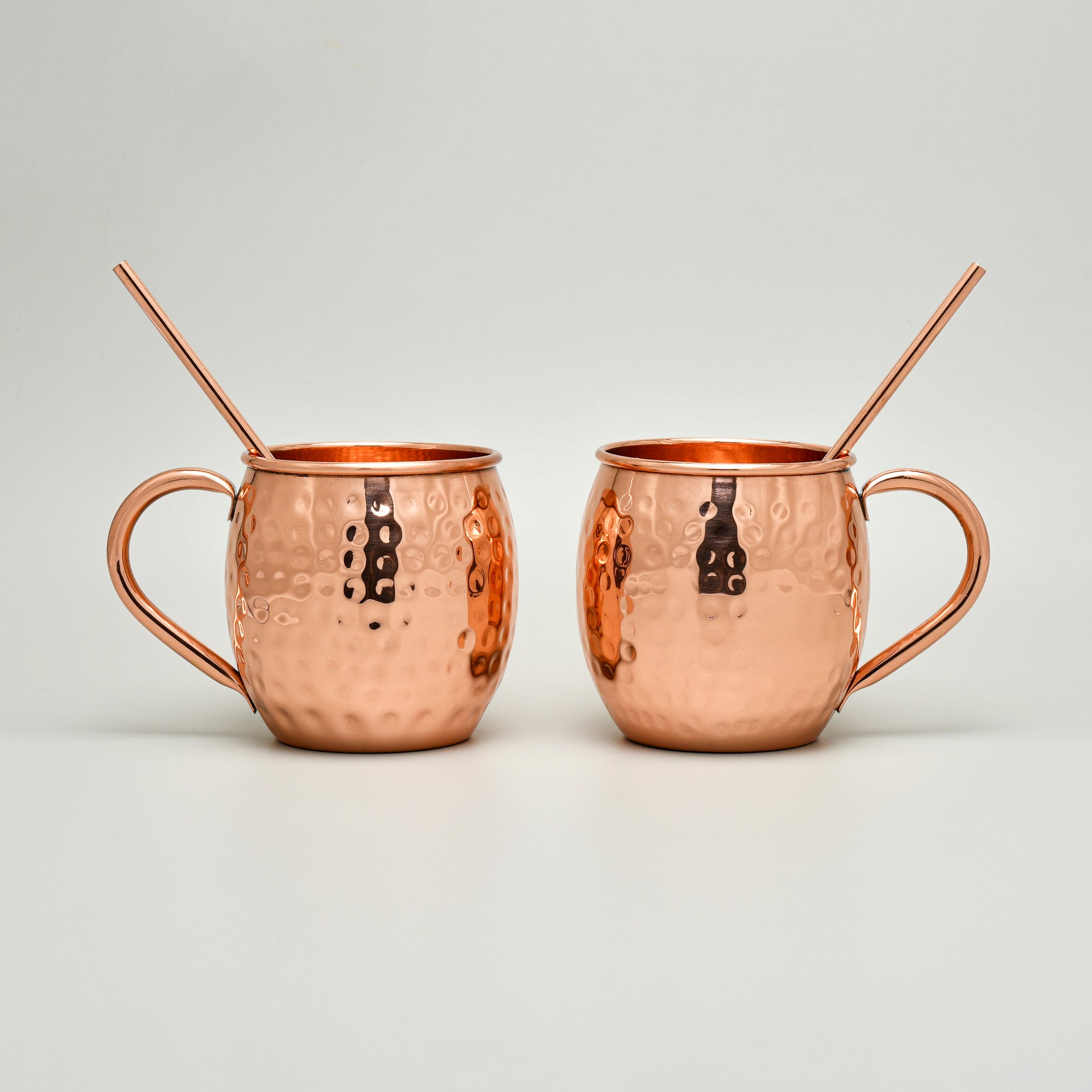 Pure Copper Moscow Mule Mugs (Set of 2) +2 Copper Straws | Hammered Fi ...